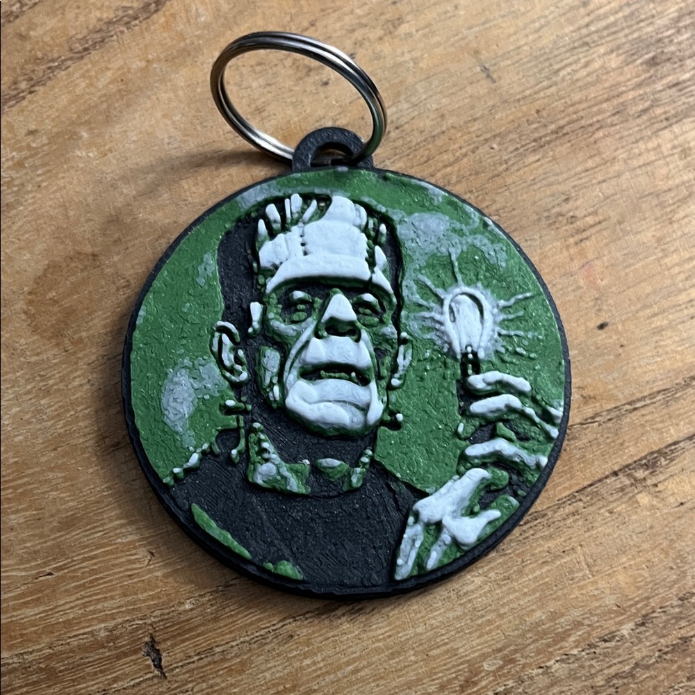 Frankenstein Keychain With Green Background - Gem